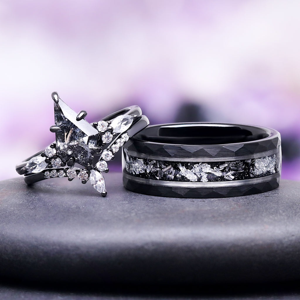 Skye Kite® Galaxy Herkimer Diamond & Meteorite Couples Ring Set | Black ...
