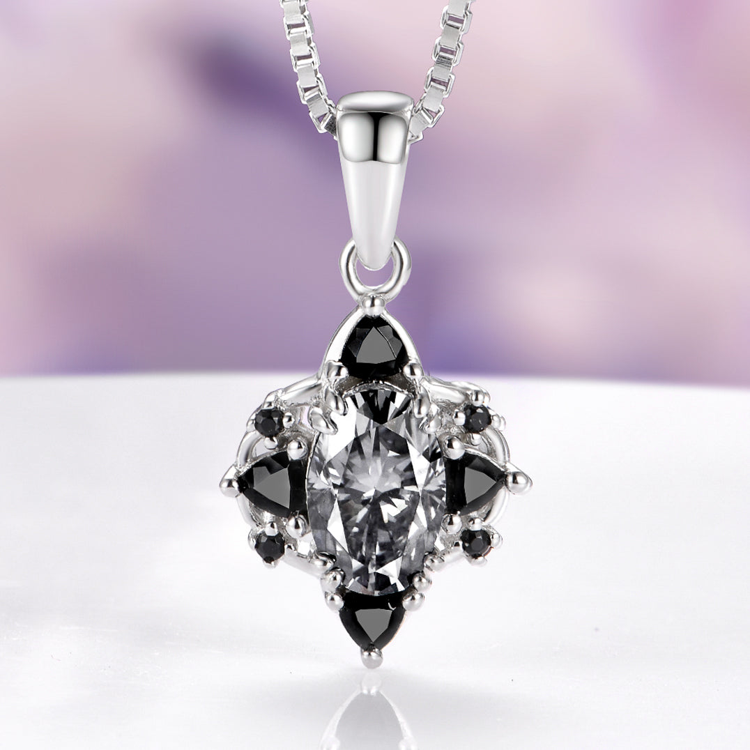 Gray Moissanite Necklace | Sterling Silver Black Onyx – Aquamarise