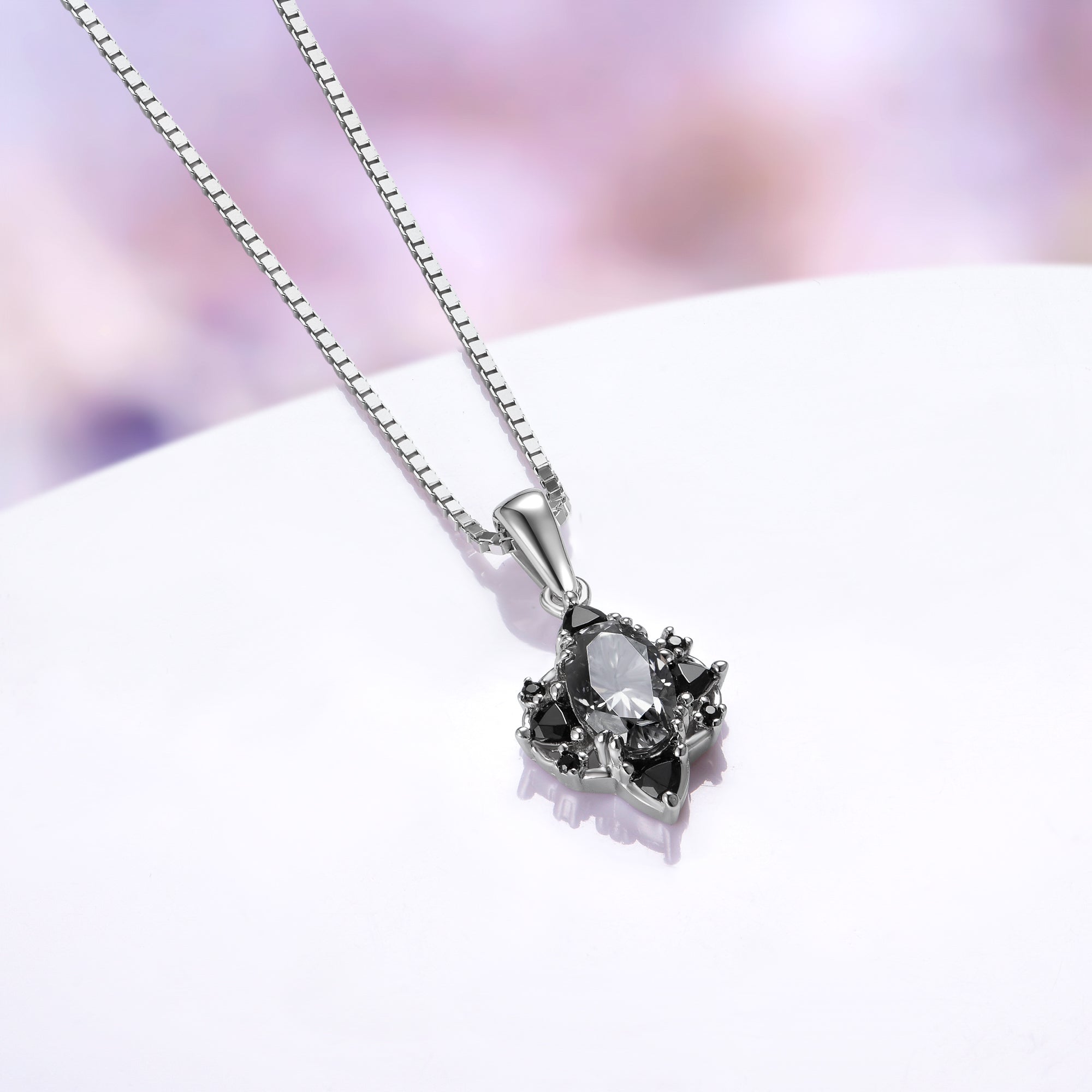 Gray Moissanite Necklace | Sterling Silver Black Onyx – Aquamarise