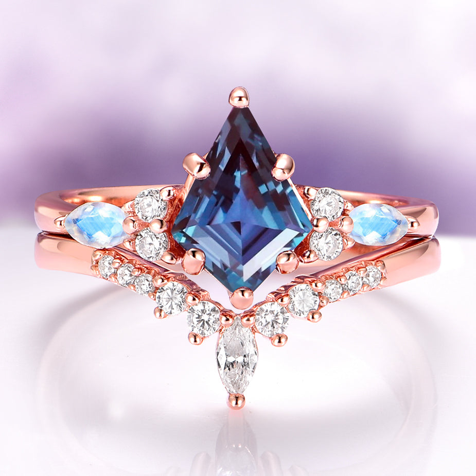 Skye Kite® Alexandrite & Moonstone Engagement Ring Set in 14K Solid Ro ...