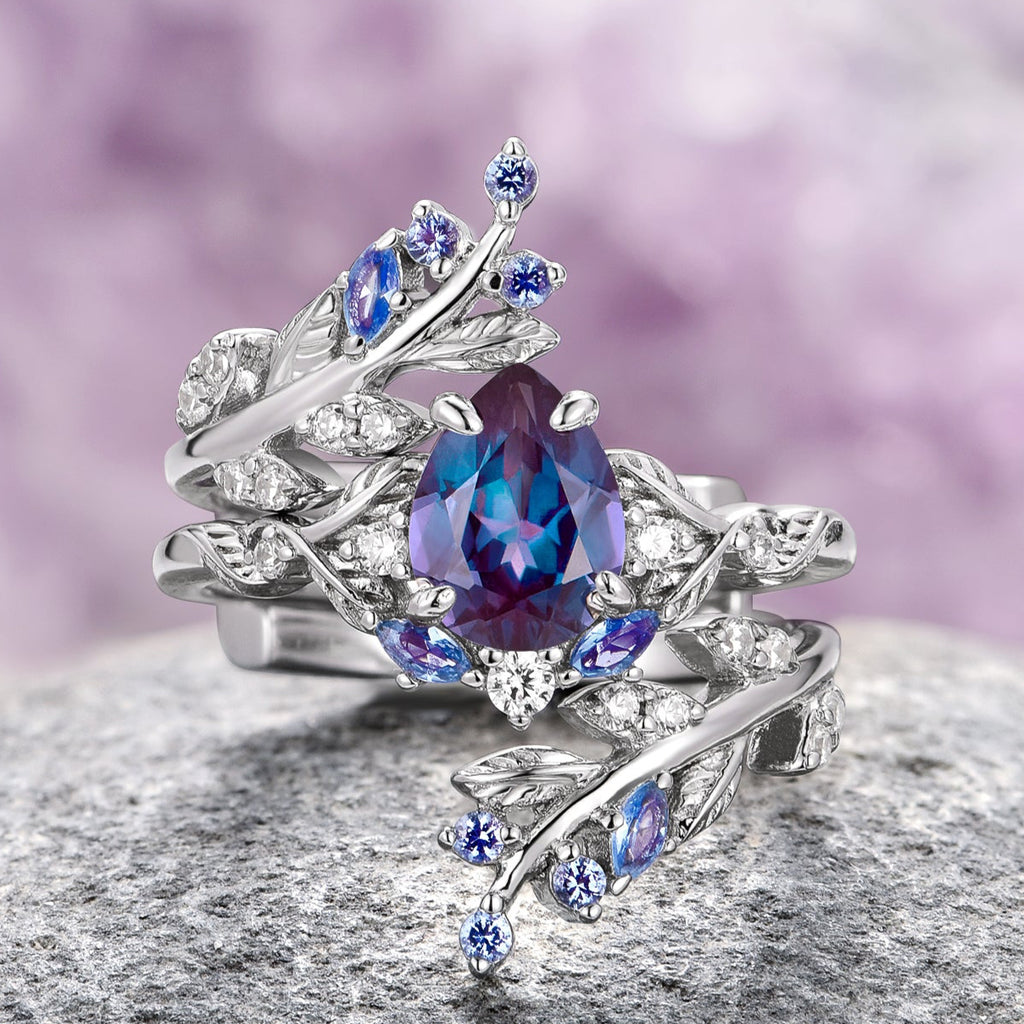 Wisteria Alexandrite Fairy Leaf Ring in Sterling Silver (Two Piece ...