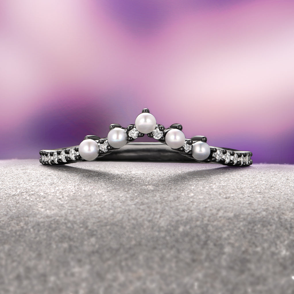 Natural Freshwater Pearl Wedding Band- Black Ruthenium – Aquamarise