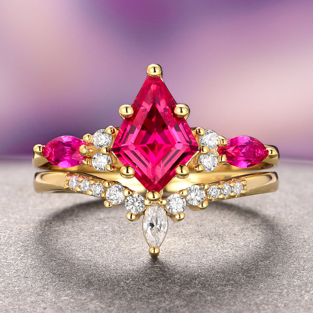 Skye Kite® Ruby Engagement Ring Set- 14K Solid Yellow Gold – Aquamarise