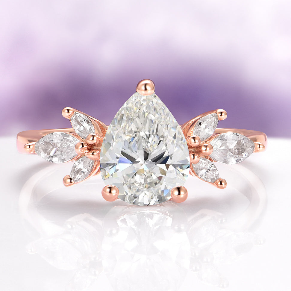 Teardrop White Sapphire Promise Ring in 14K Rose Gold Vermeil – Aquamarise
