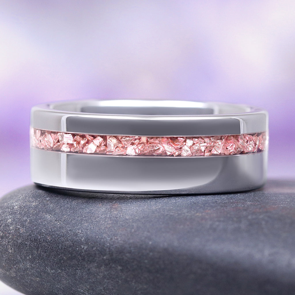 Crushed Morganite Wedding Band in Tungsten (8mm), Morganite Men's Ring ...