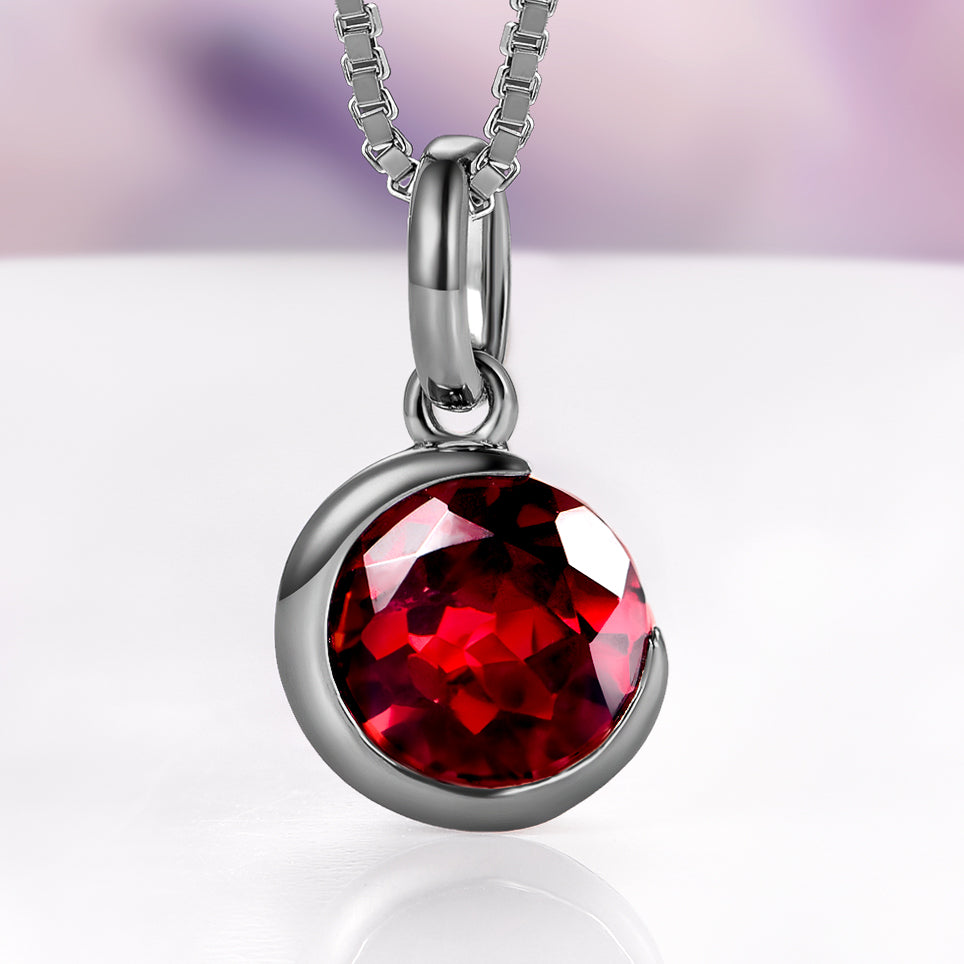 Gothic Crescent Moon Natural Red Garnet Necklace in Black Ruthenium ...