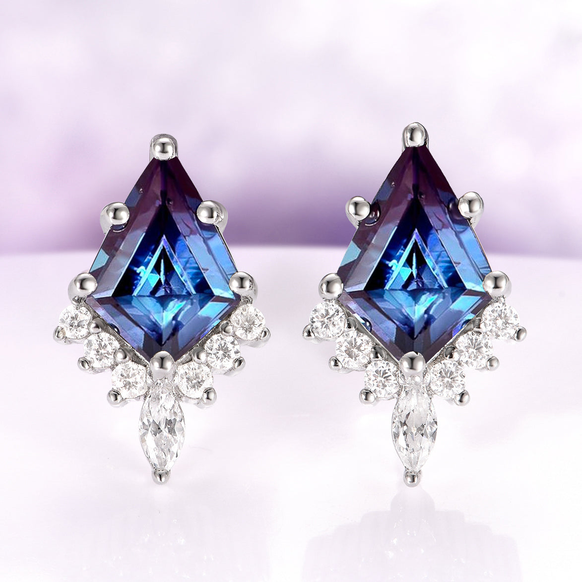 Alexandrite Stud Earrings | Kite Cut Sterling Silver – Aquamarise