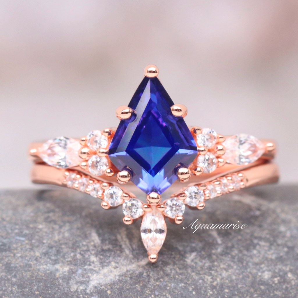 Skye Kite® Cornflower Sapphire Kite Engagement Ring Set- 14K Solid Ros ...
