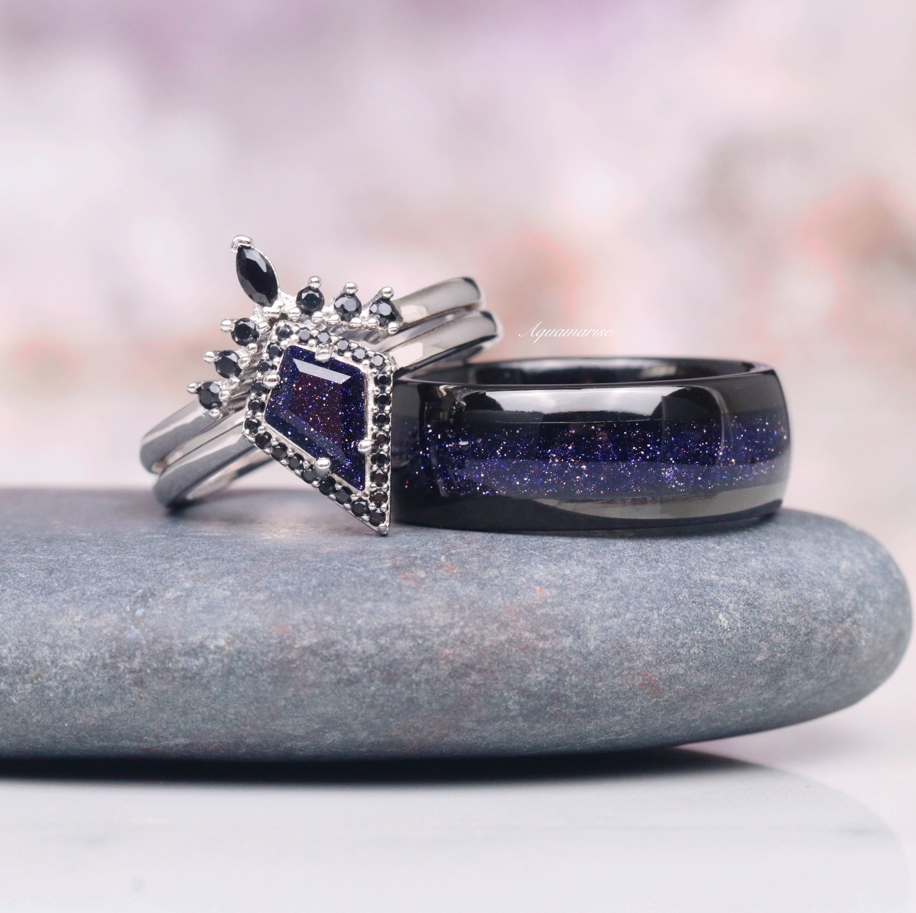 Starry Night Engagement Ring Set- Sterling Silver – Aquamarise
