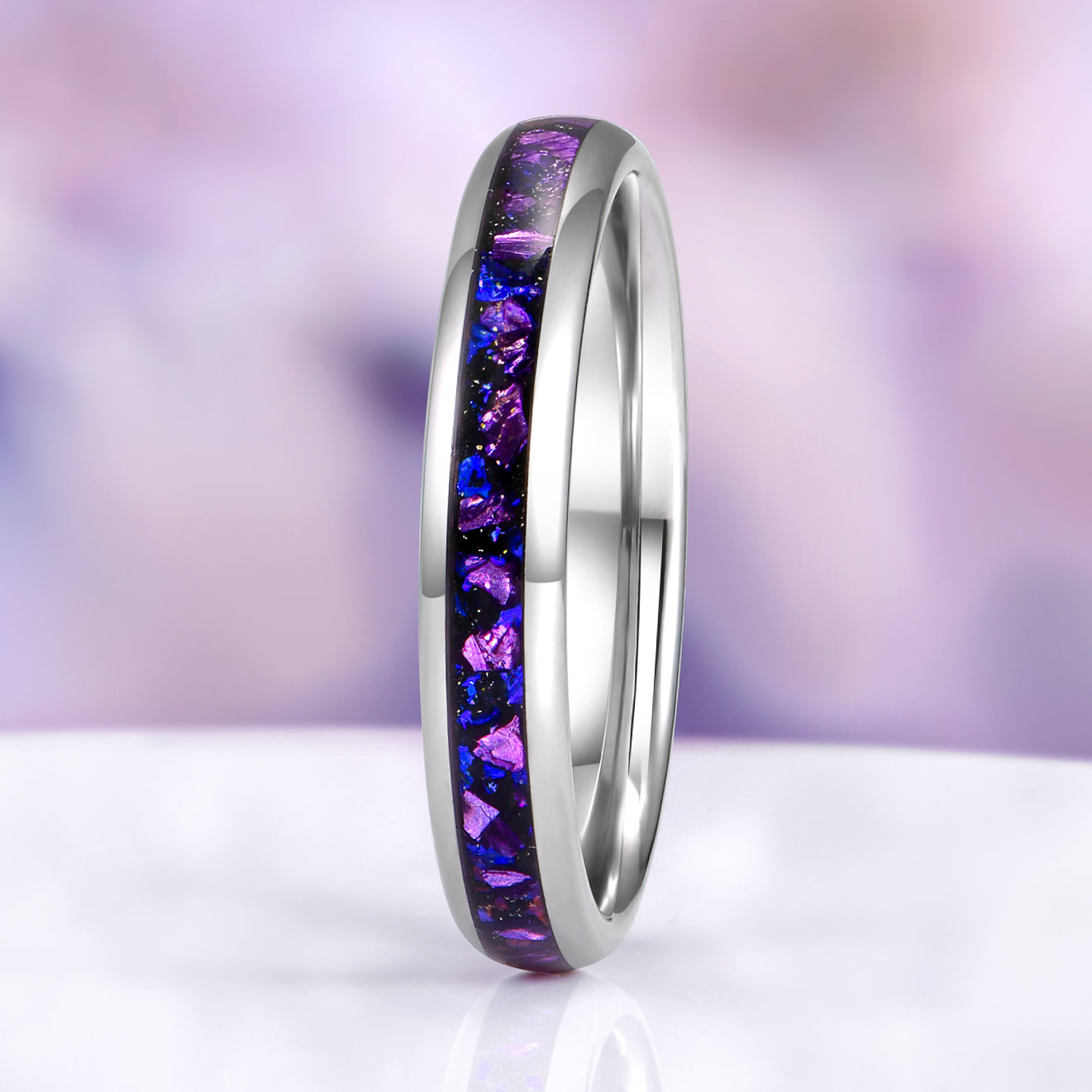 2mm Tungsten Wedding Band with Crushed Alexandrite Inlay – Aquamarise