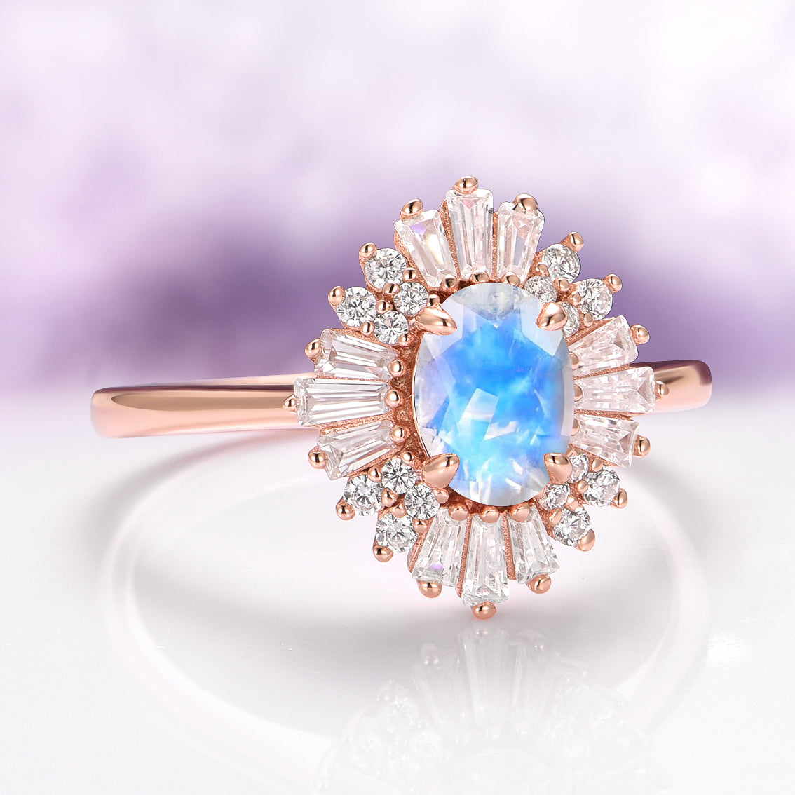 Moonstone Engagement Ring | 14K Rose Gold Oval Halo Ring – Aquamarise