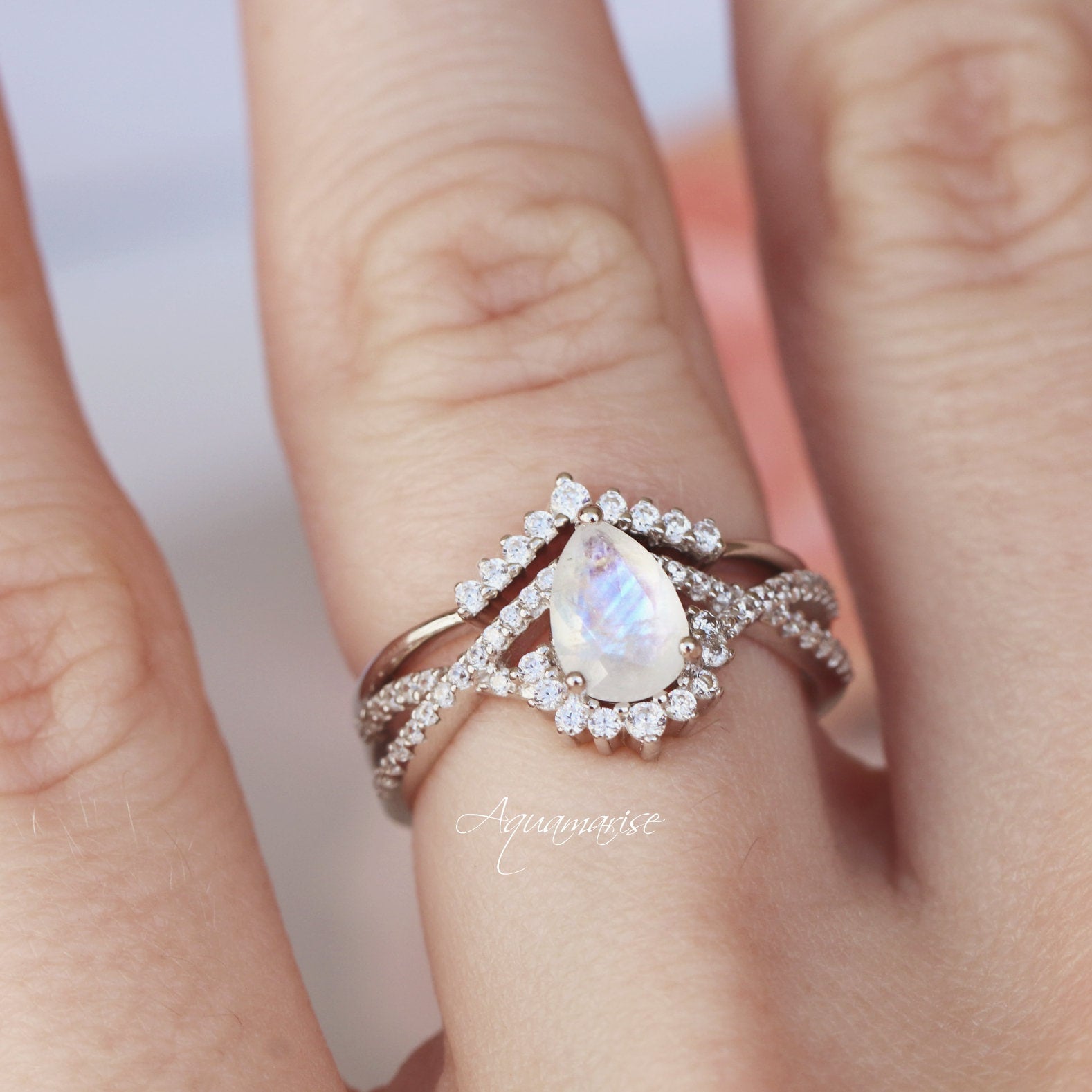 Alice Moonstone Ring Set - Sterling Silver – Aquamarise